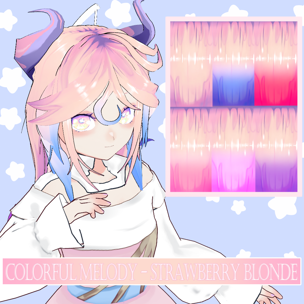 [ Vroid ] [Colorful Melody - Strawberry Blonde ] 6 Hair Textures ...