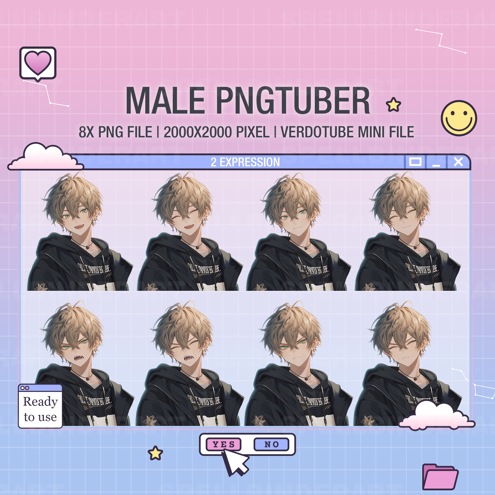 PNGTuber Male Model | Cute OBS Overlay Character | Blond Hair | Kawaii ...