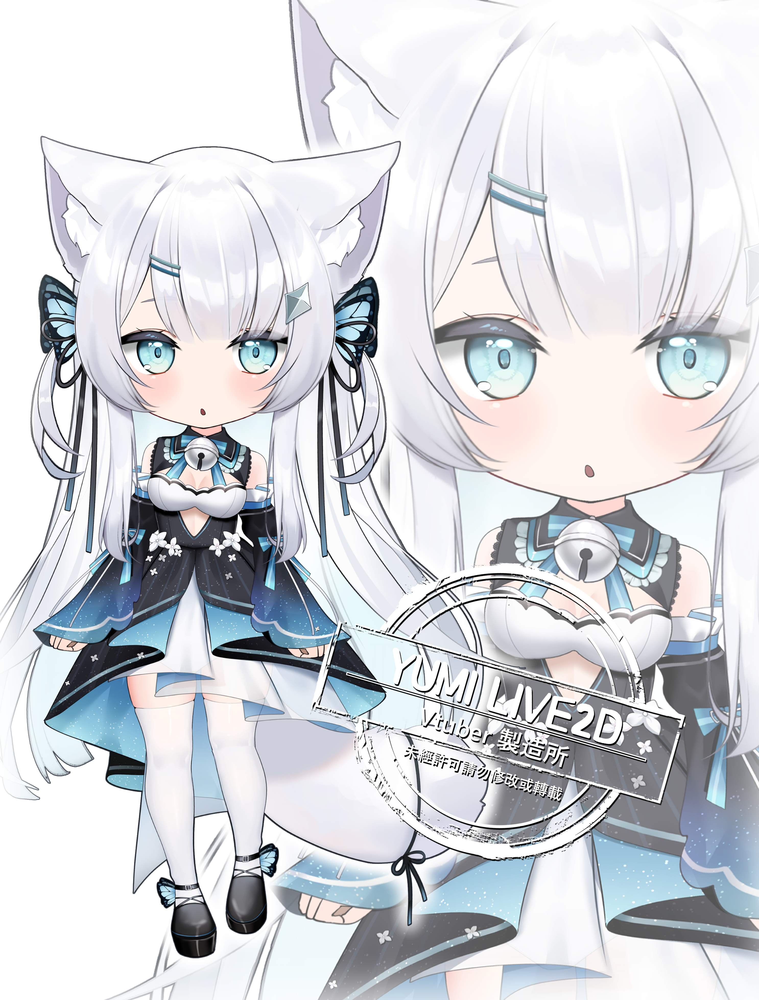 【限定一点】【live2d Model】 Luxury Bundle! Live2D White Cat-Ear girl Model ...