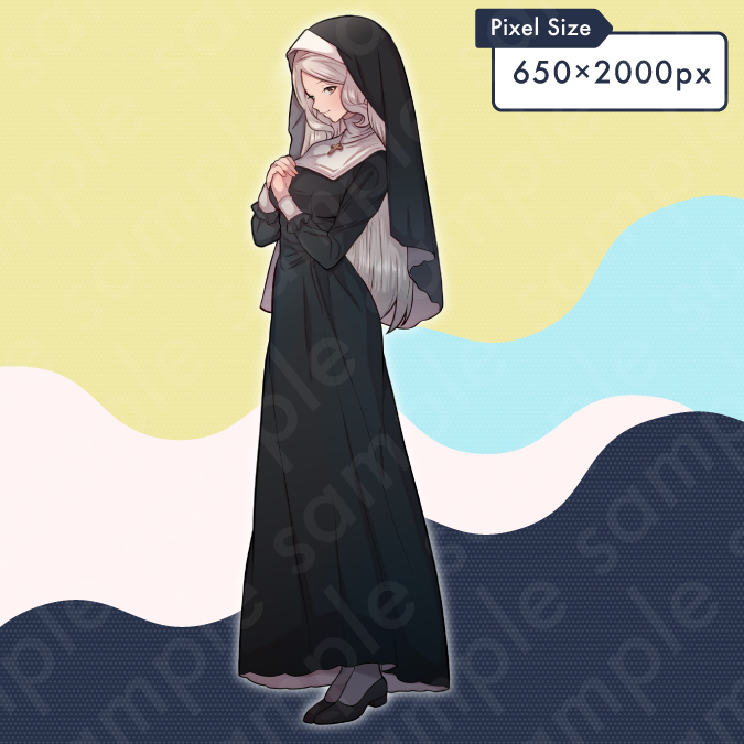 【立ち絵素材】シスター風な落ち着いた雰囲気の銀髪女性のイラスト・ファンタジー・修道女・全身表情10種＋α - 素材POMPACK - BOOTH