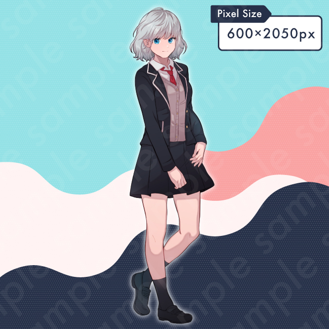 【無料立ち絵素材】ブレザーの制服を着た銀髪ボブヘアの女子高校生のイラスト・現代・全身表情5種＋α - 素材POMPACK - BOOTH