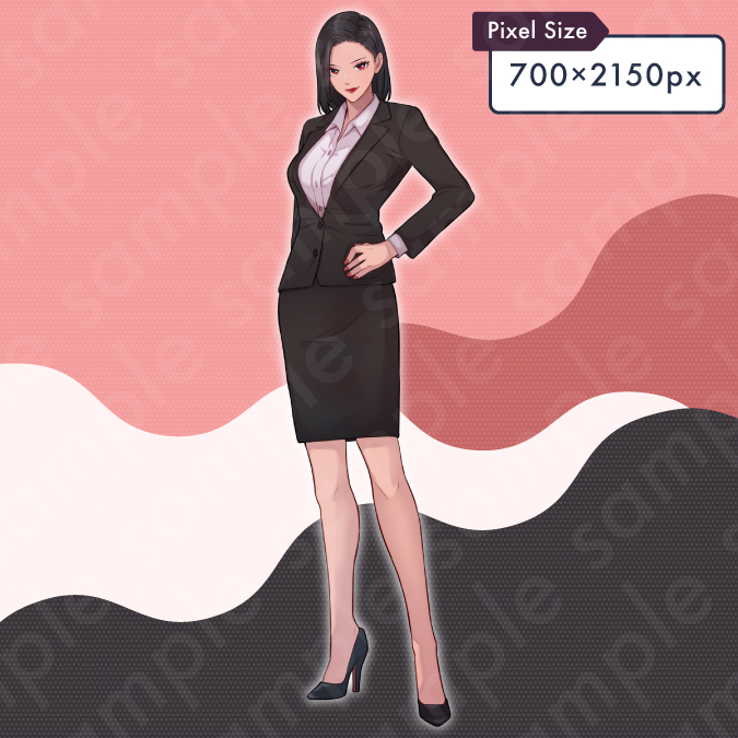 【立ち絵素材】黒スーツ姿の悪役風女性モブキャライラスト・現代・OL・キャリアウーマン・全身表情5種＋α - 素材POMPACK - BOOTH