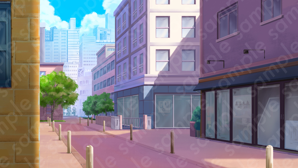 【背景素材】デパートやお店近くの路地裏・街中のイラスト・差分5種【朝・昼・夕・夜＋α】 - 素材POMPACK - BOOTH