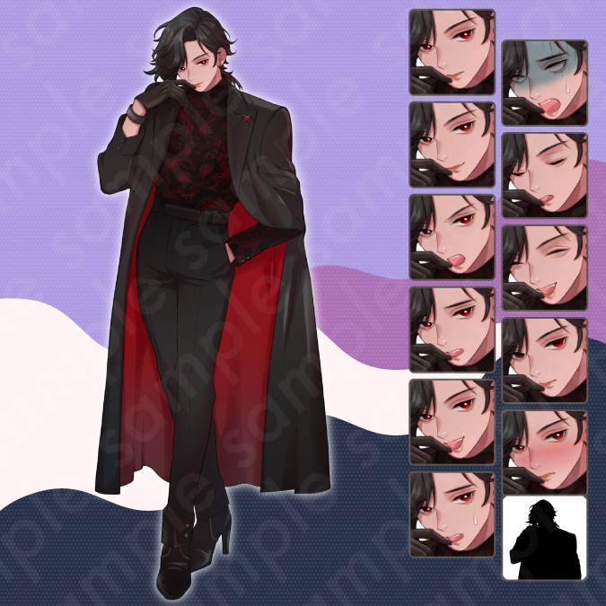 【立ち絵素材】怪しげな吸血鬼風・黒髪男性のイラスト・ファンタジー系・悪役・全身表情11種＋α【PSD付きセット有】 - 素材POMPACK - BOOTH