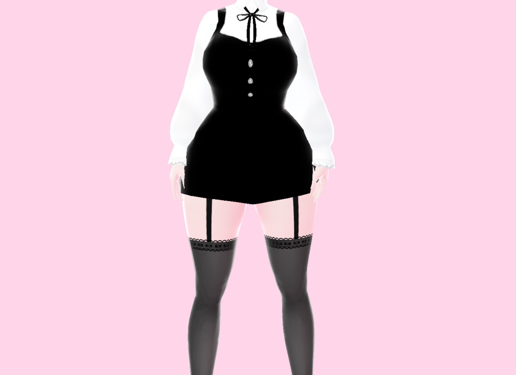 [VROID] Black Collar Dress ブラックカラードレス - princesaboutique - BOOTH