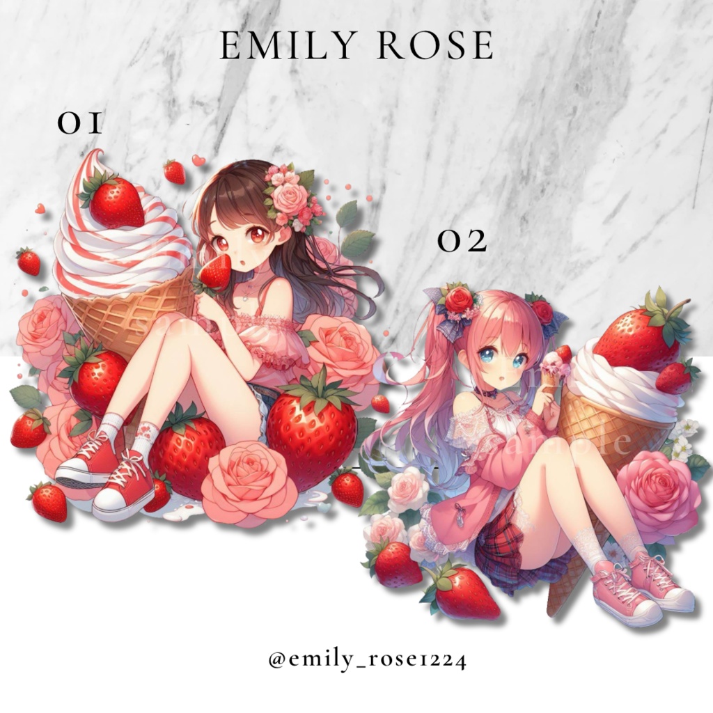 【フリー立ち絵】ミニキャラ / 苺の女の子 / strawberry girl/ Vtuber SD〈全2種〉 - EMILY SHOP - BOOTH