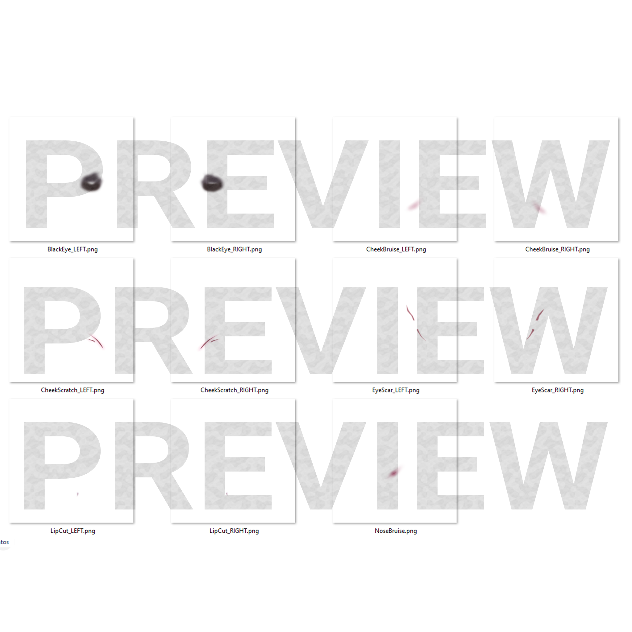 【VRoid Stable】 Face Wounds Texture Set (Bruises, Scratches, Scars, Cuts ...