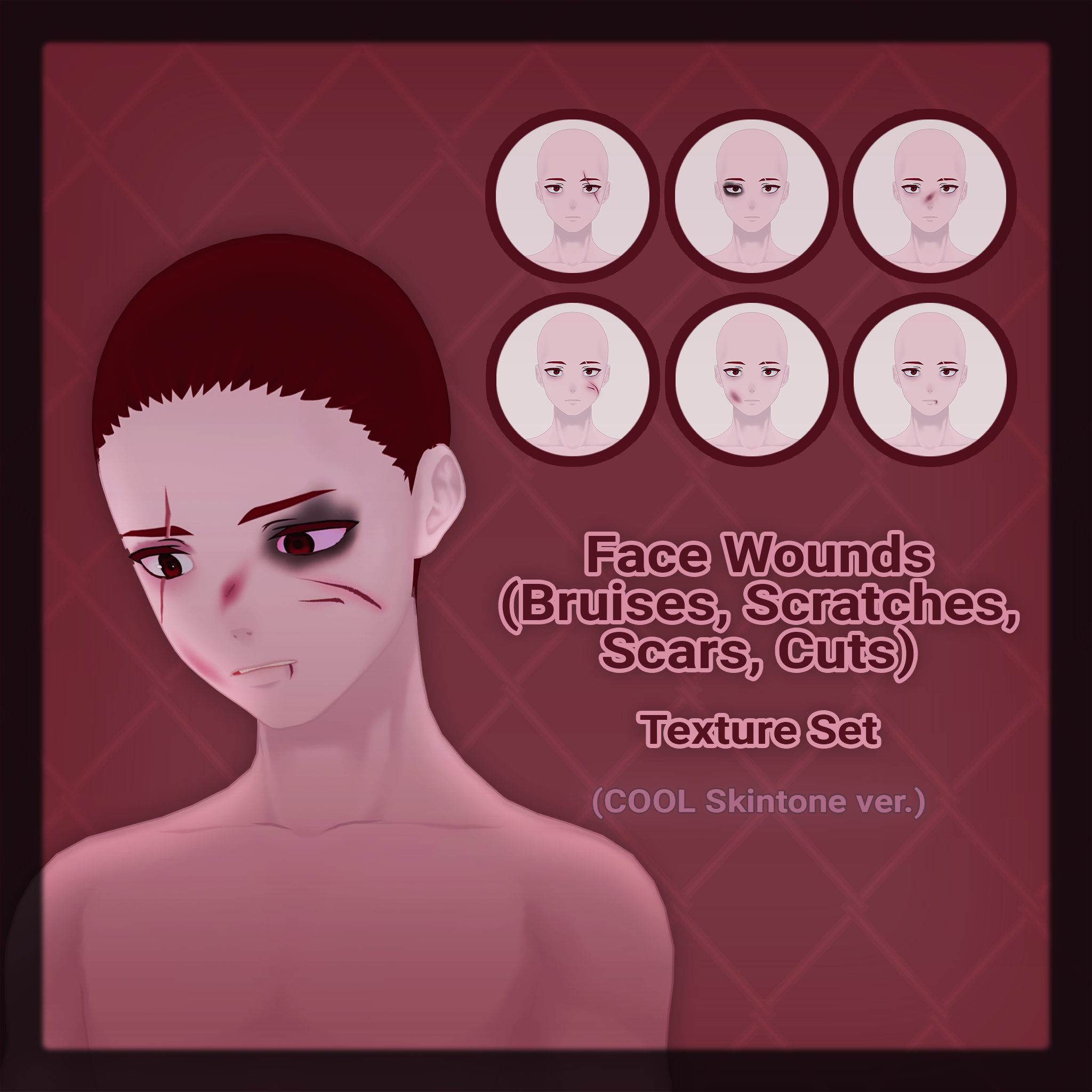 【VRoid Stable】 Face Wounds Texture Set (Bruises, Scratches, Scars, Cuts ...