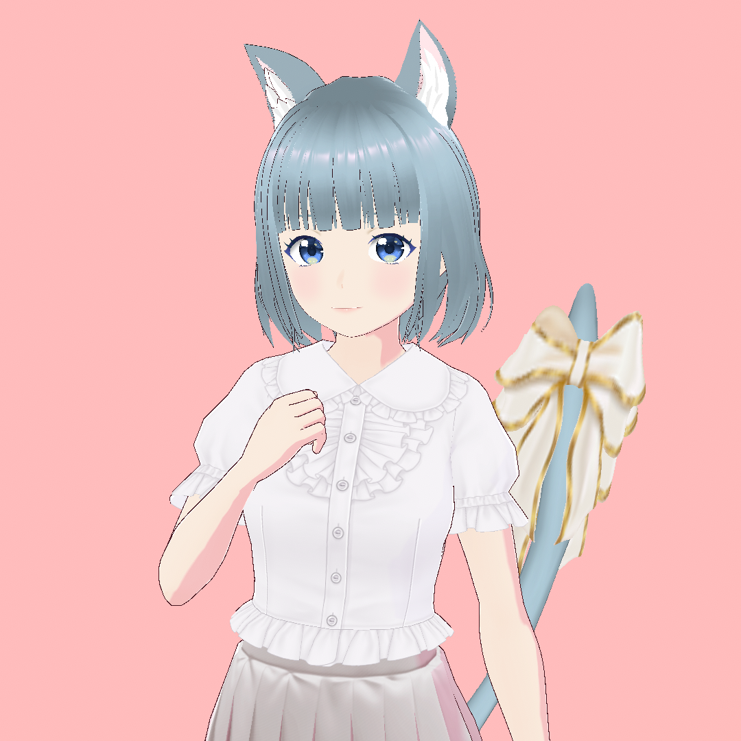 VRoid Studio カラー自由 ぴょこぴょこ動く垂れ猫耳 & VRoidでも固定できる猫しっぽ セット 色変更 可 正式版 髪(はね毛 ...