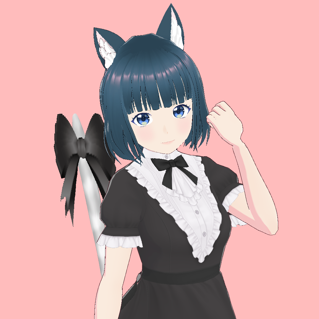 VRoid Studio カラー自由 ぴょこぴょこ動く垂れ猫耳 & VRoidでも固定できる猫しっぽ セット 色変更 可 正式版 髪(はね毛 ...