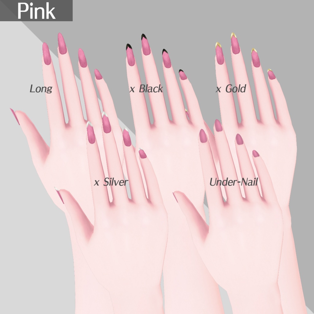 [VRoid] Long Nail & Toe Set: Metallic French (7 Colors) [VRoid Stable ...