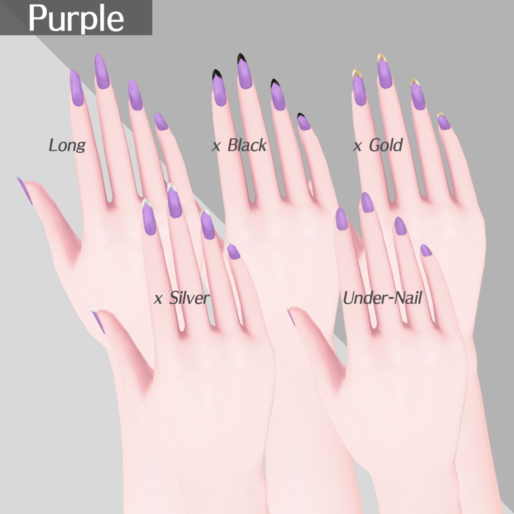 [VRoid] Long Nail & Toe Set: Metallic French (7 Colors) [VRoid Stable ...