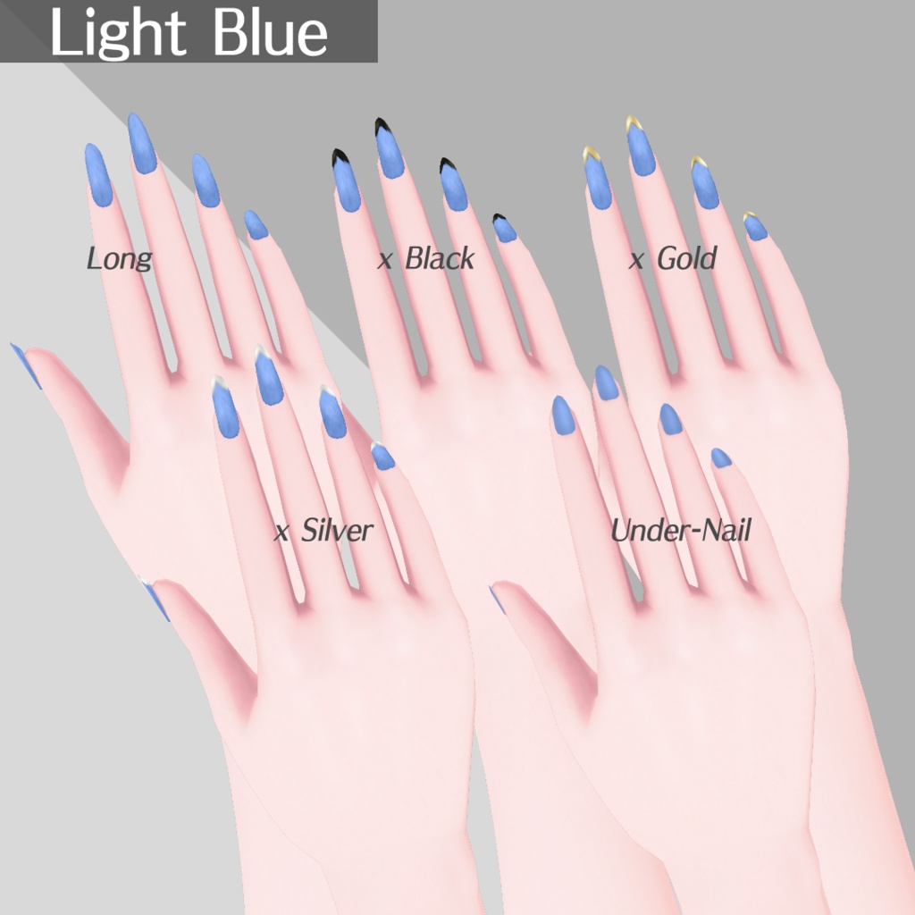 [VRoid] Long Nail & Toe Set: Metallic French (7 Colors) [VRoid Stable ...