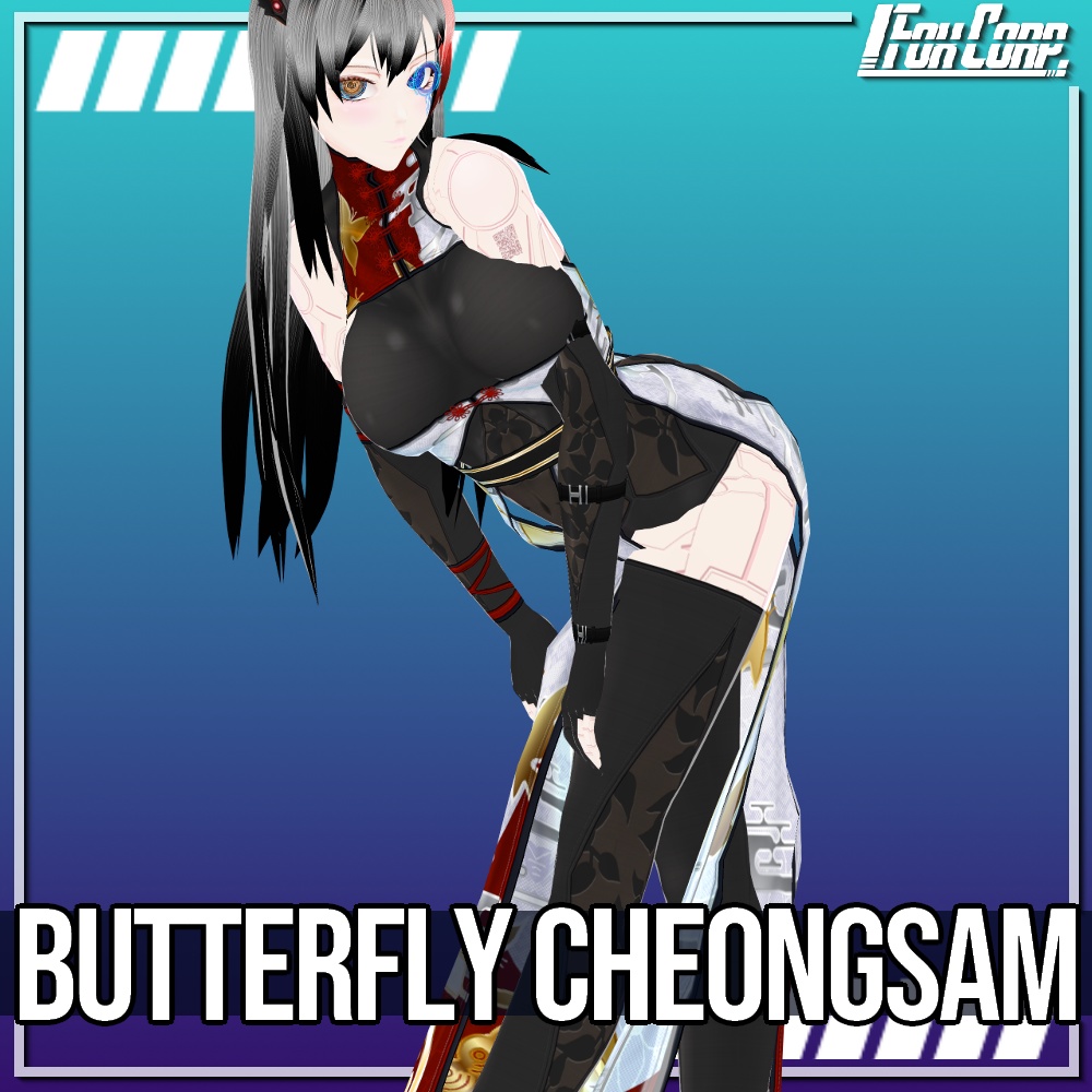 VRoid用 3色展開 蝶柄チャイナドレス - Butterfly Cheongsam 3Colors - Fox Corp. - BOOTH