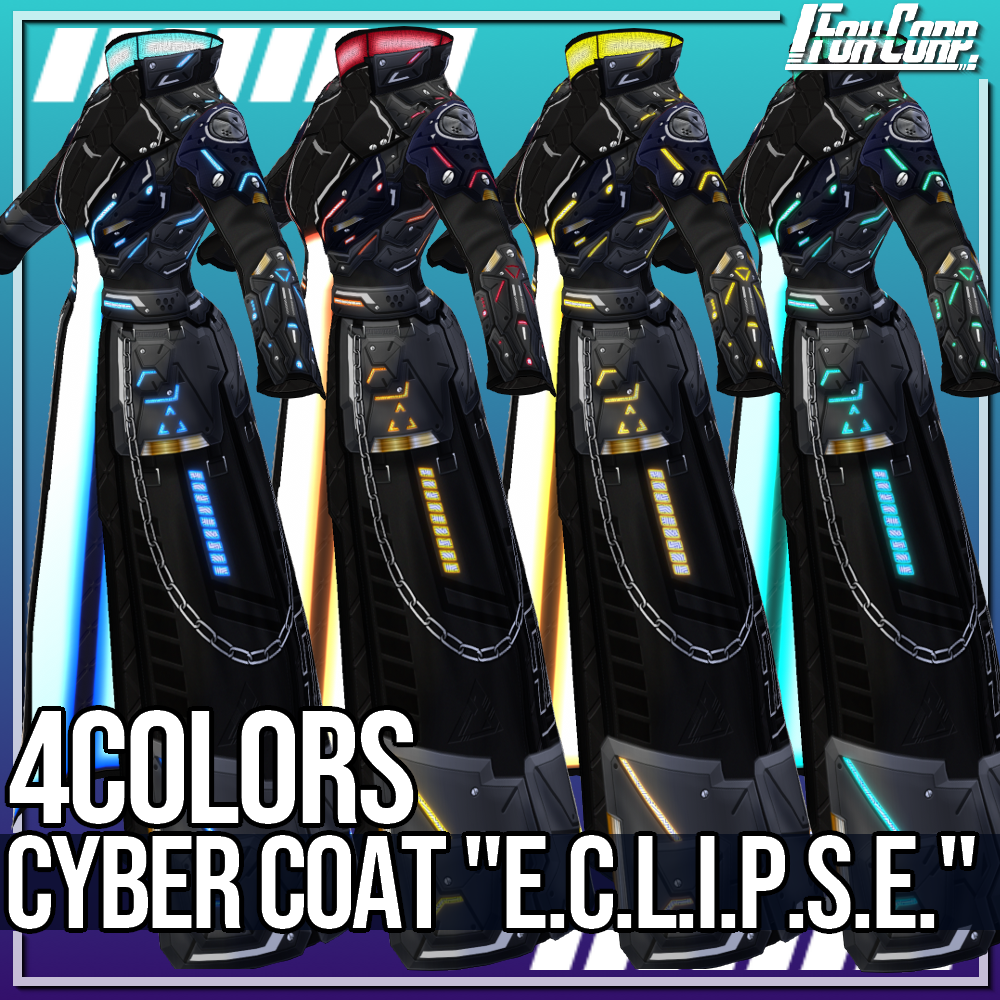 VRoid用 4色展開 サイバーコート "E.C.L.I.P.S.E." - Cyber Coat "E.C.L.I.P.S.E ...