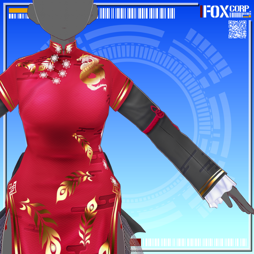 VRoid用 中国伝統色 龍鳳柄チャイナドレス - Dragon and Phoenix Cheongsam Chinese Colors ...
