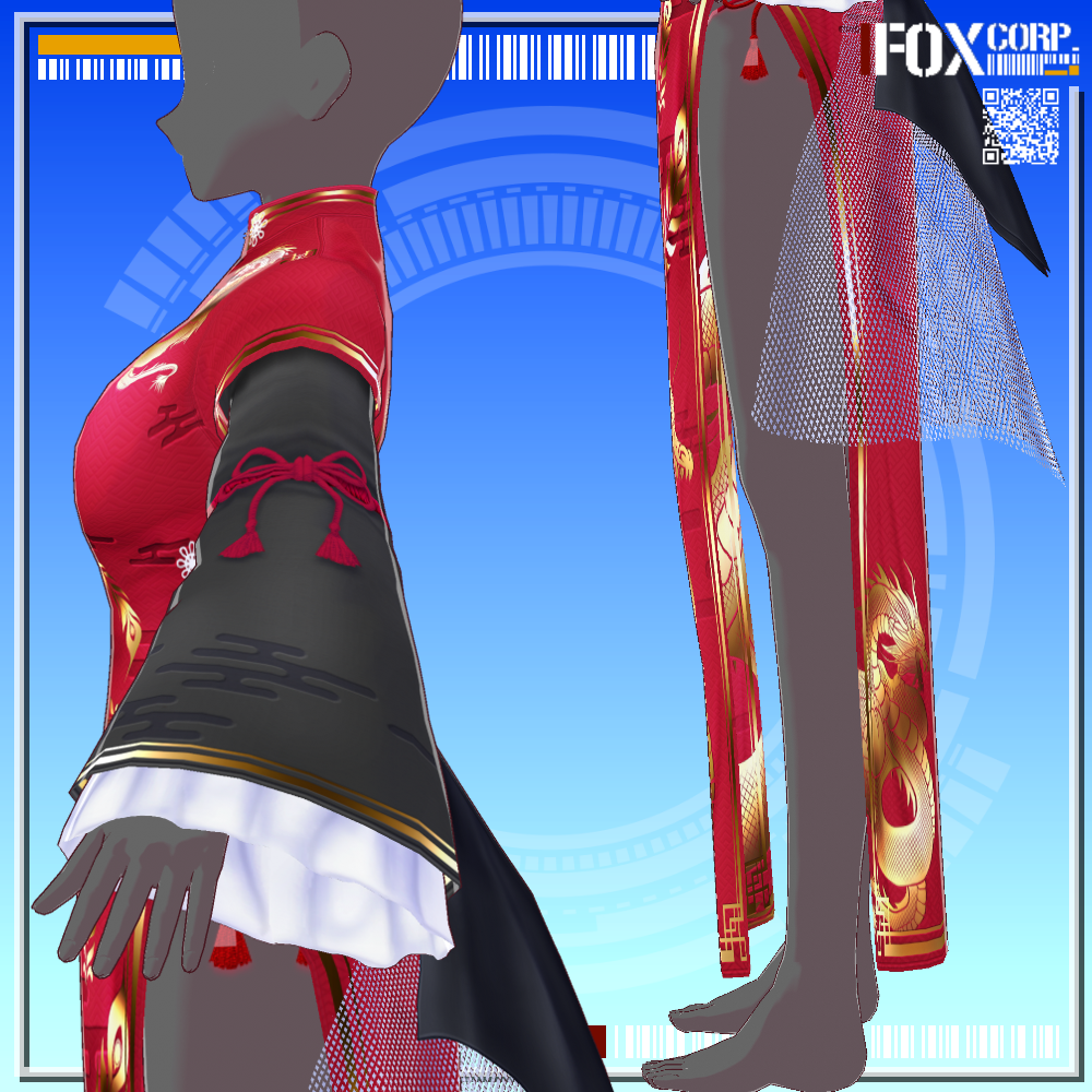 VRoid用 中国伝統色 龍鳳柄チャイナドレス - Dragon and Phoenix Cheongsam Chinese Colors ...