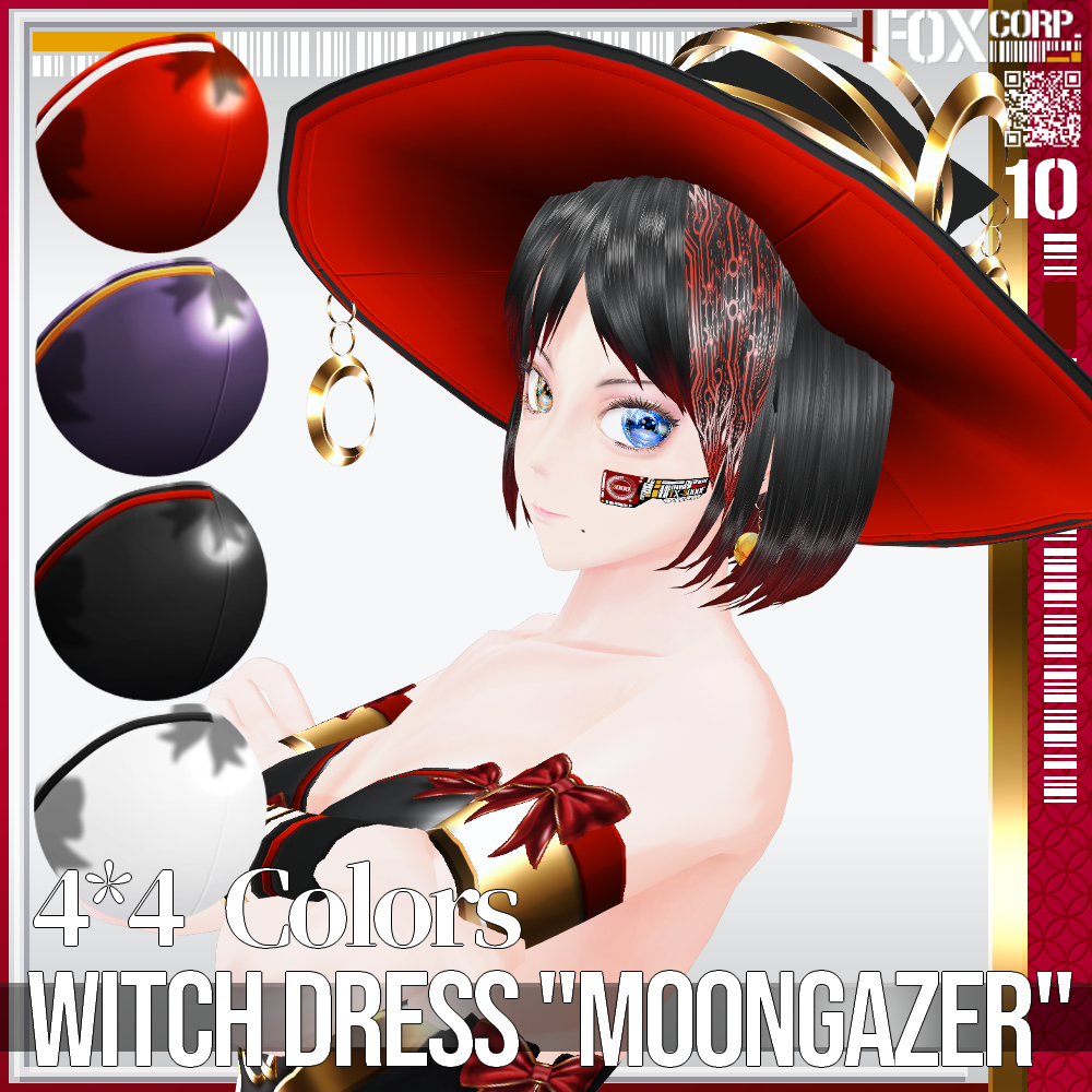 [XWear対応] VRoid用 4*4色展開 ウィッチドレス "ムーンゲイザー" - Witch Dress "Moongazer" 4*4Colors - Fox Corp. - BOOTH