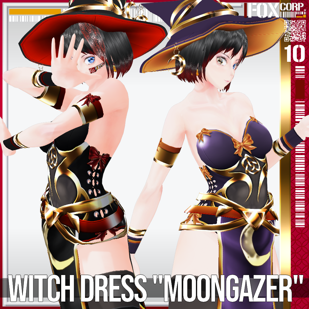 [XWear対応] VRoid用 4*4色展開 ウィッチドレス "ムーンゲイザー" - Witch Dress "Moongazer" 4*4Colors - Fox Corp. - BOOTH