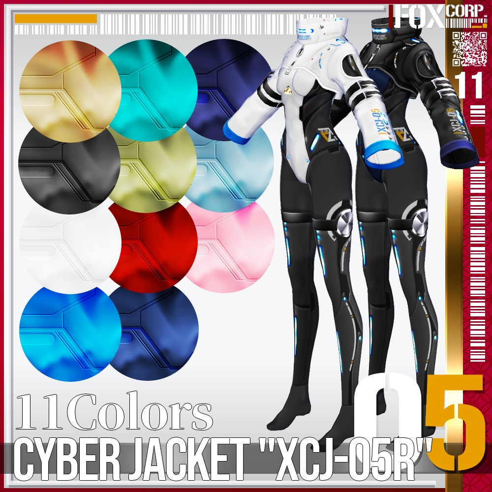 [XWear対応][発光可能] VRoid用 多色展開 サイバージャケット "XCJ-05R" - Cyber Jacket "XCJ-05R ...