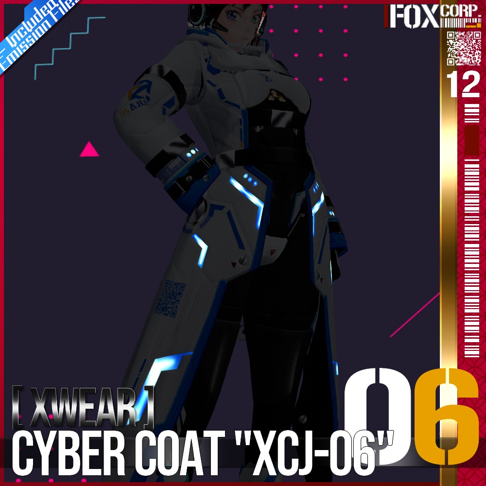[XWear対応][発光可能] VRoid用 多色展開 サイバーコート "XCJ-06" - Cyber Coat "XCJ-06 ...