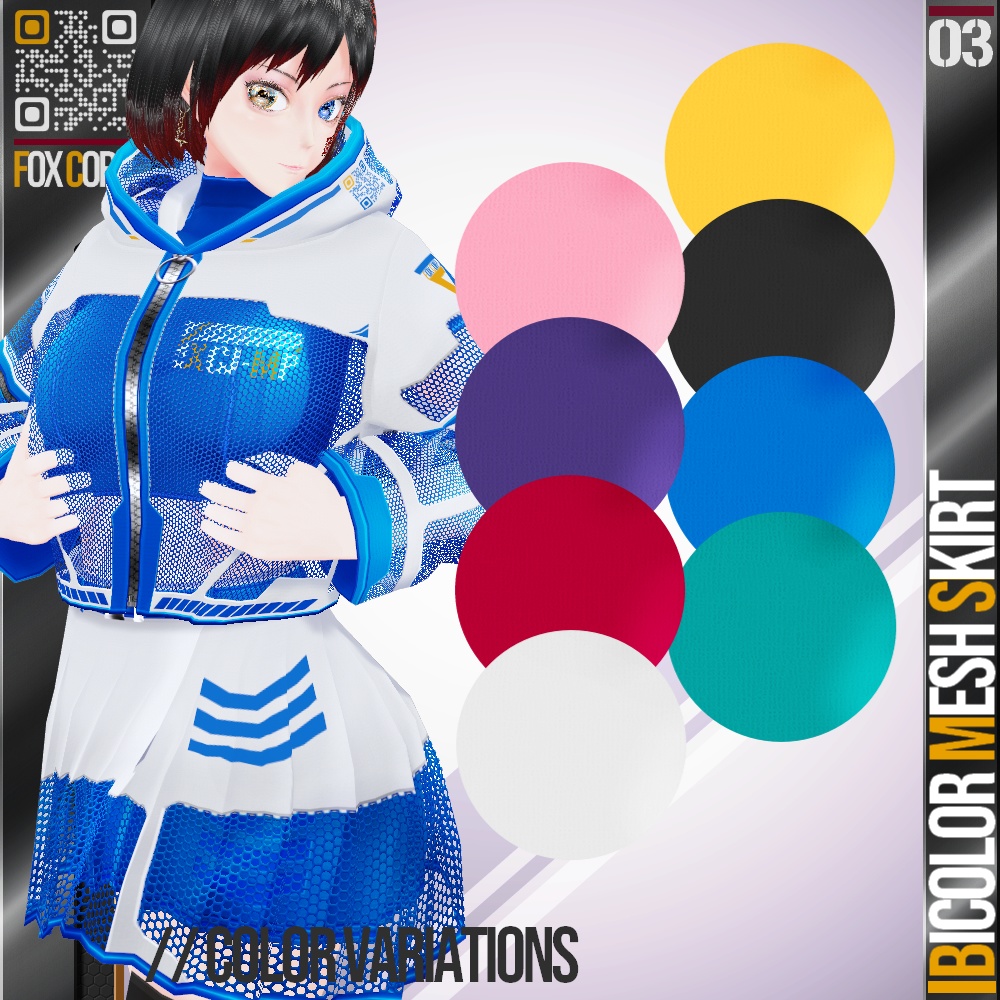 [XWear対応] VRoid用 8色展開 バイカラーメッシュスカート - BiColor Mesh Skirt 8Colors - Fox ...