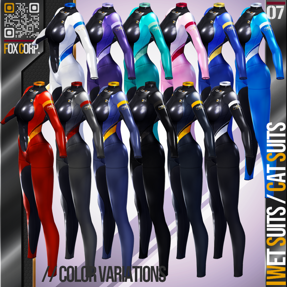 [XWear対応] VRoid用 12色+1 展開 ウェットスーツ / キャットスーツ - Wet Suits / Cat Suits 12+1 Colors - Fox Corp. - BOOTH