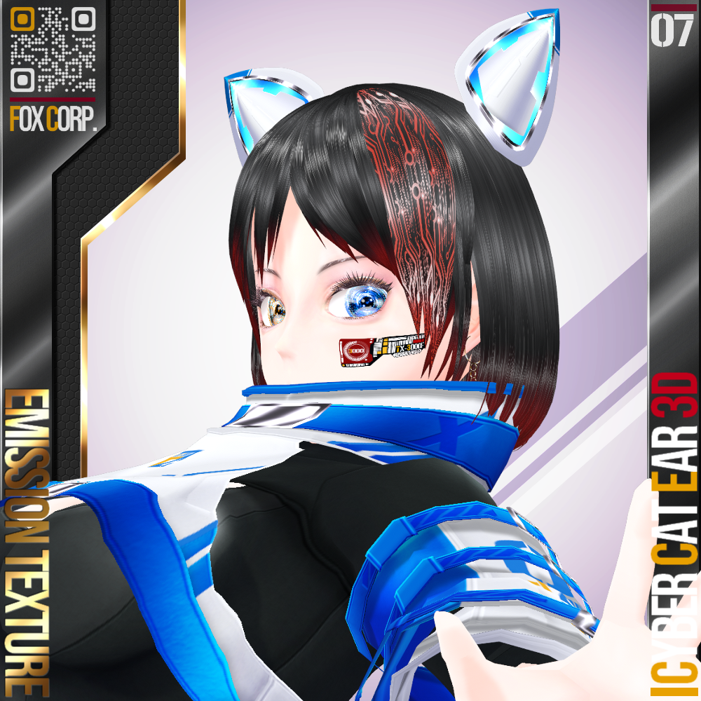 【光る！】 VRoid用 多色展開 サイバー猫耳 3D / Cyber Cat Ear 3D - Fox Corp. - BOOTH