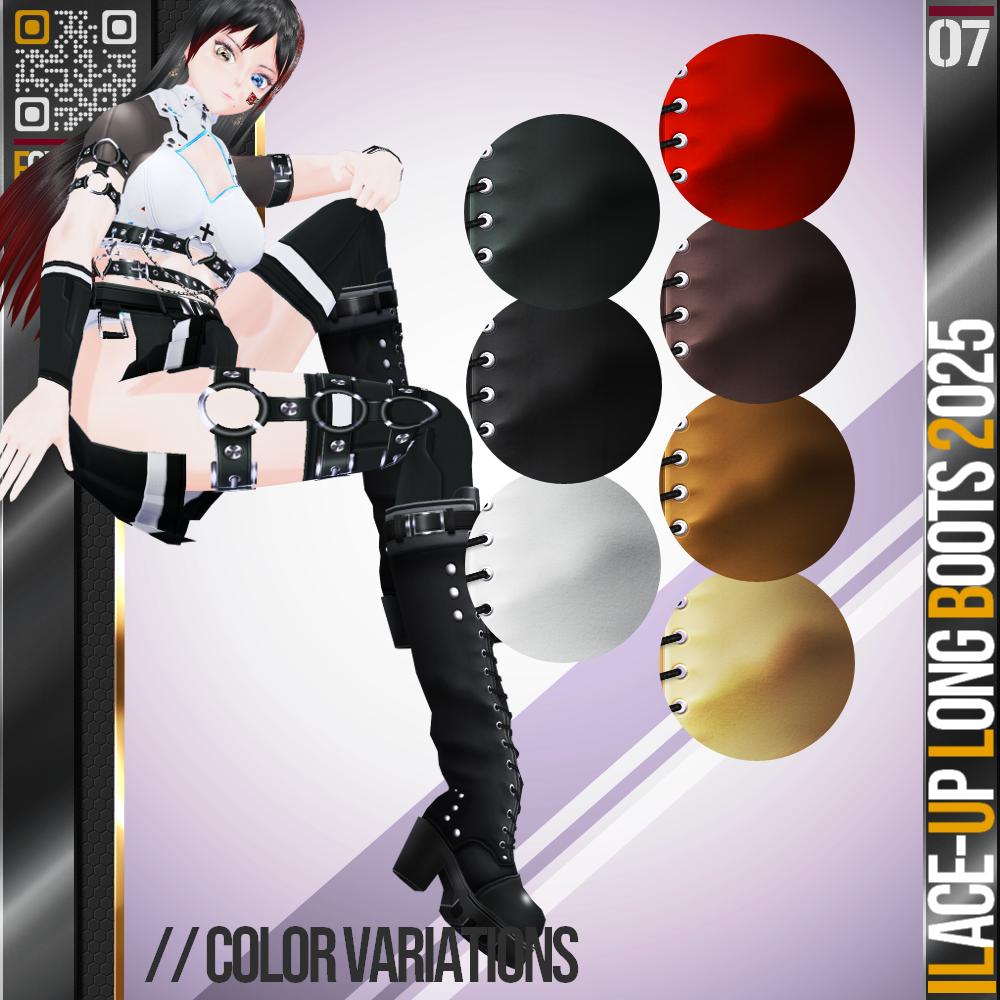 [XWear対応] VRoid用 7色展開 編み上げロングブーツ 2025 / Lace-up Long Boots 2025 7Colors - Fox Corp. - BOOTH