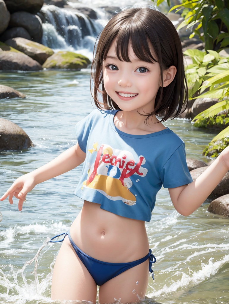 Tシャツに水着で川遊びする女の子 - aiaiart - BOOTH