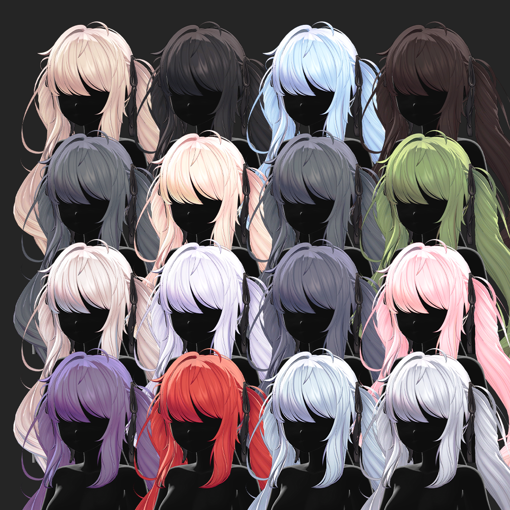 【12 avatars / VRC Hair】Mimi Twintail - BLACK SMITH〈ﾌﾞﾗｯｸｽﾐｽ〉 - BOOTH
