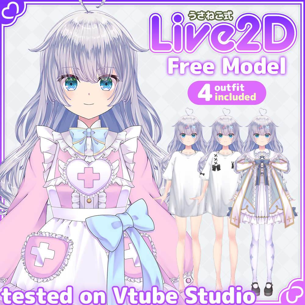 [Free] Silver-haired girl -4 costume set- [Live2D / VTuber free model] - Usanekomemory-EN- - BOOTH