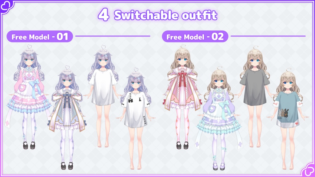 [Free] Silver-haired girl -4 costume set- [Live2D / VTuber free model ...