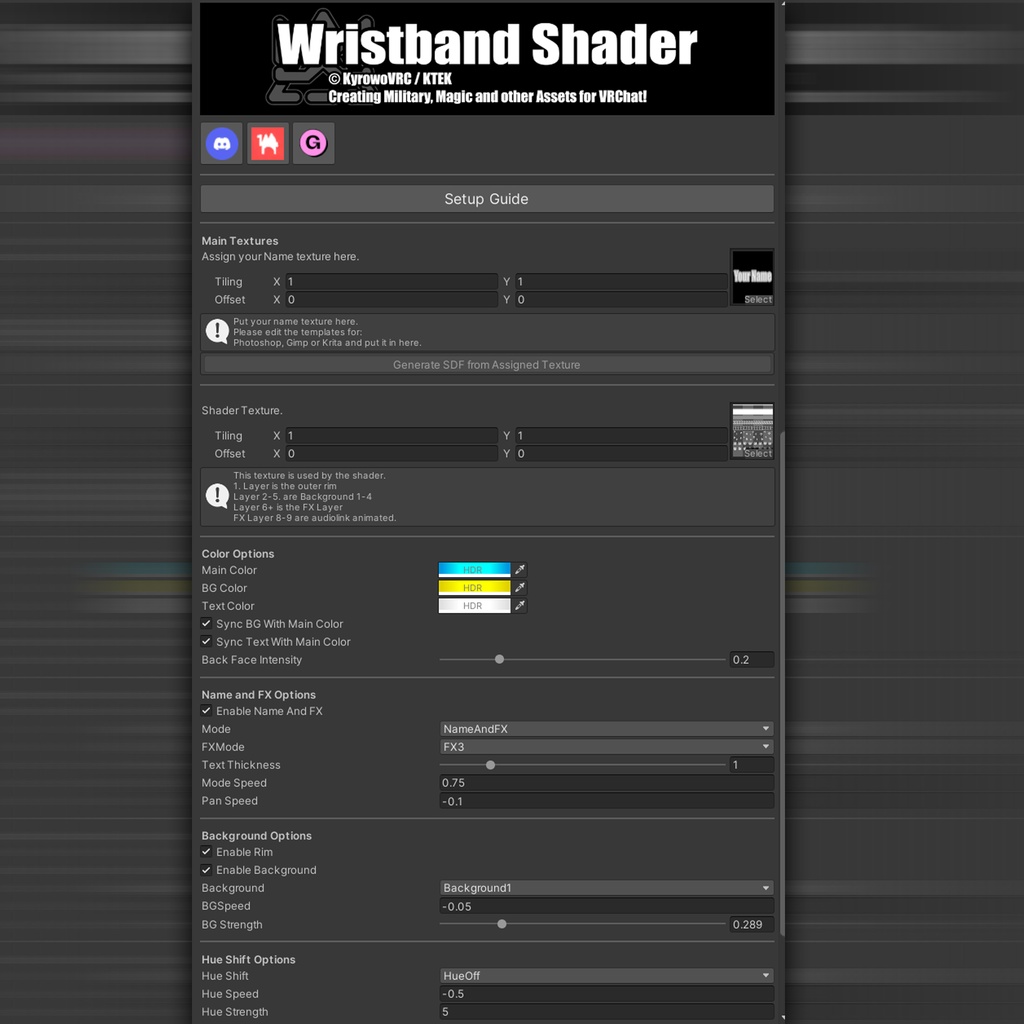 Wristband Shader for VRChat [Audiolink, Name tag] - kyrowovrc - BOOTH