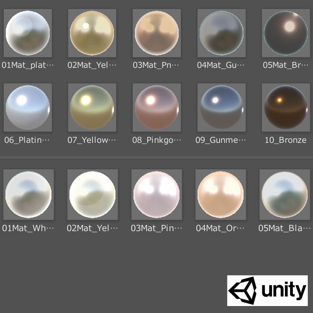 【VRchat想定】マテリアル40種セット 宝石・貴金属・パール Unity用 - LOVE＆JEWEL -VRジュエリーのお店- - BOOTH