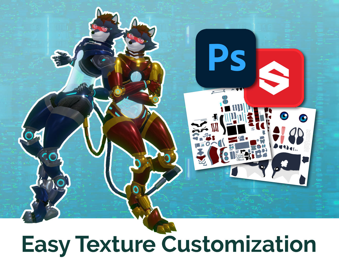 Cyberwolf Tyller - Vrchat PC + Quest - noko01 - BOOTH