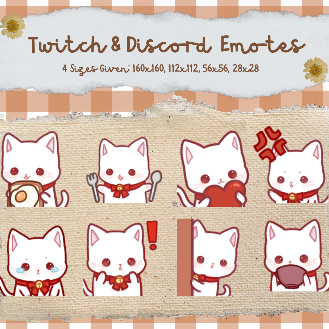 White Cat Ribbon Neko Emotes for Twitch, Discord, YouTube, Vtuber Emote ...