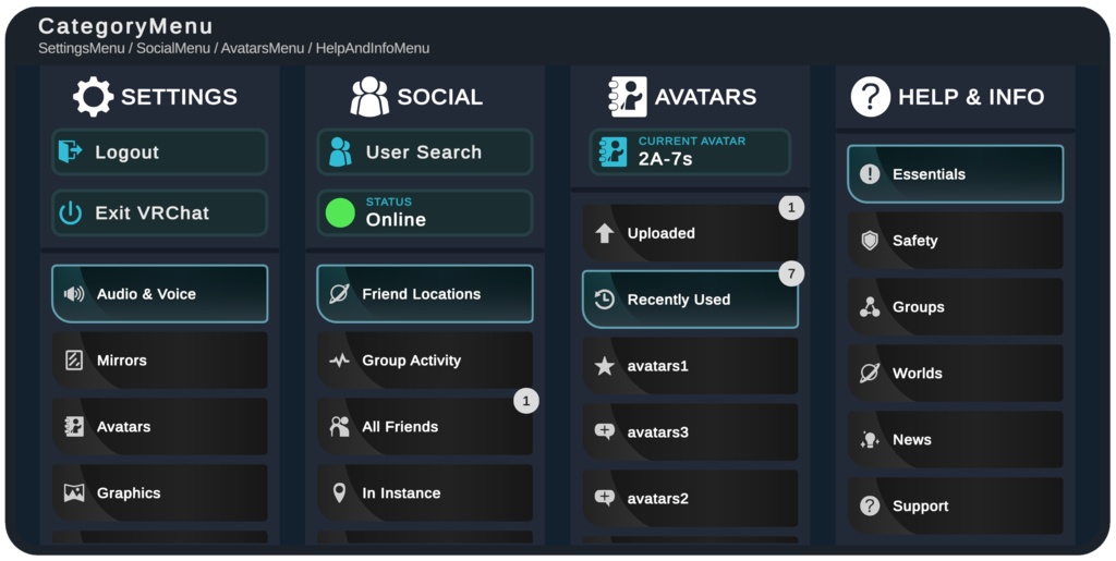 【VRChat向け】VRChat 風 UI スキン “black.kit.vrcui” - 黒音キト - BOOTH