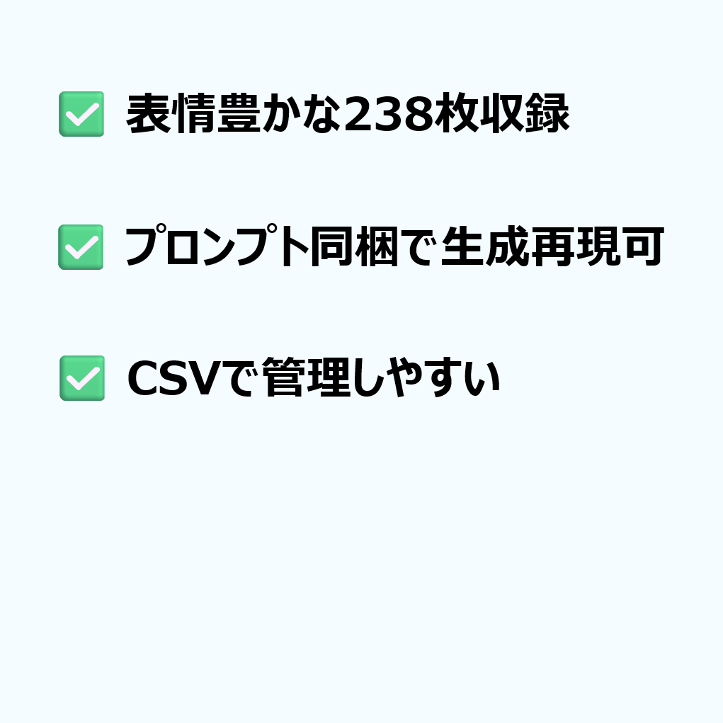 【Stable Diffusion作例集】AIイラスト 表情素材集 238枚｜プロンプト・CSV同梱 - のぷショップ - BOOTH