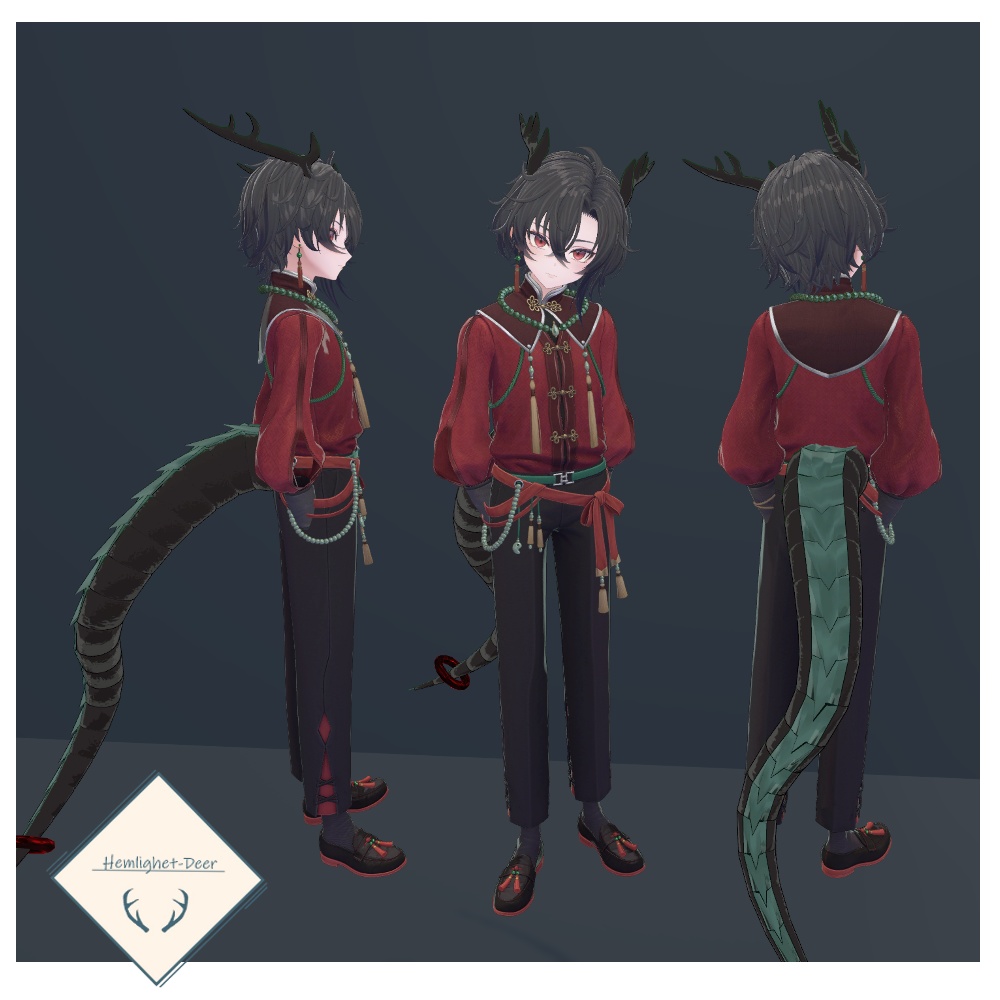 [VRChat] 龍化(角2種＋尻尾) for墨惺【3Dモデル】 - Hemlighet-Deer - BOOTH