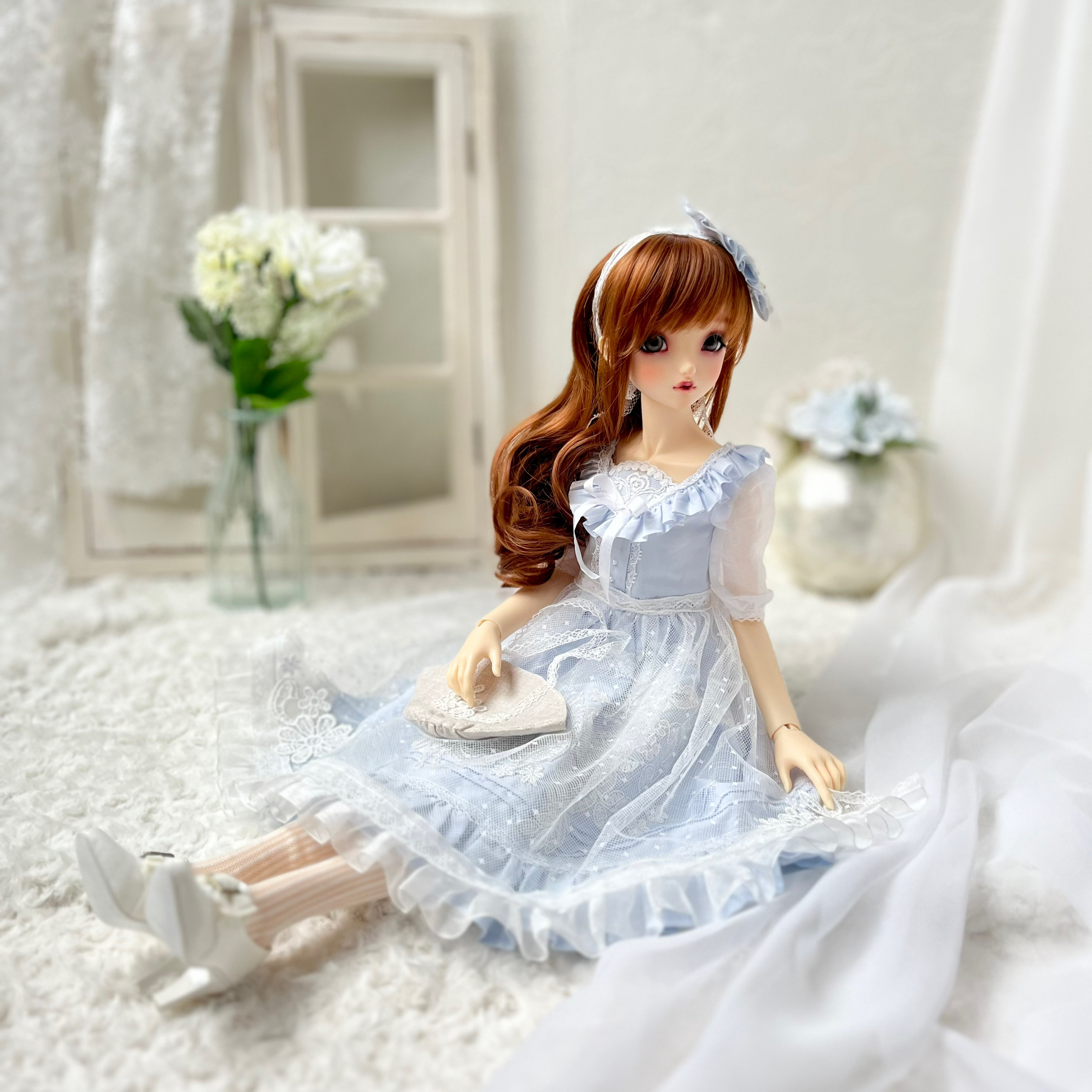 [フラワーモチーフ エレガントワンピース]ブルー(SDgr・SDサイズ） - アトリエ リュミエール -Atelier Lumiere- - BOOTH