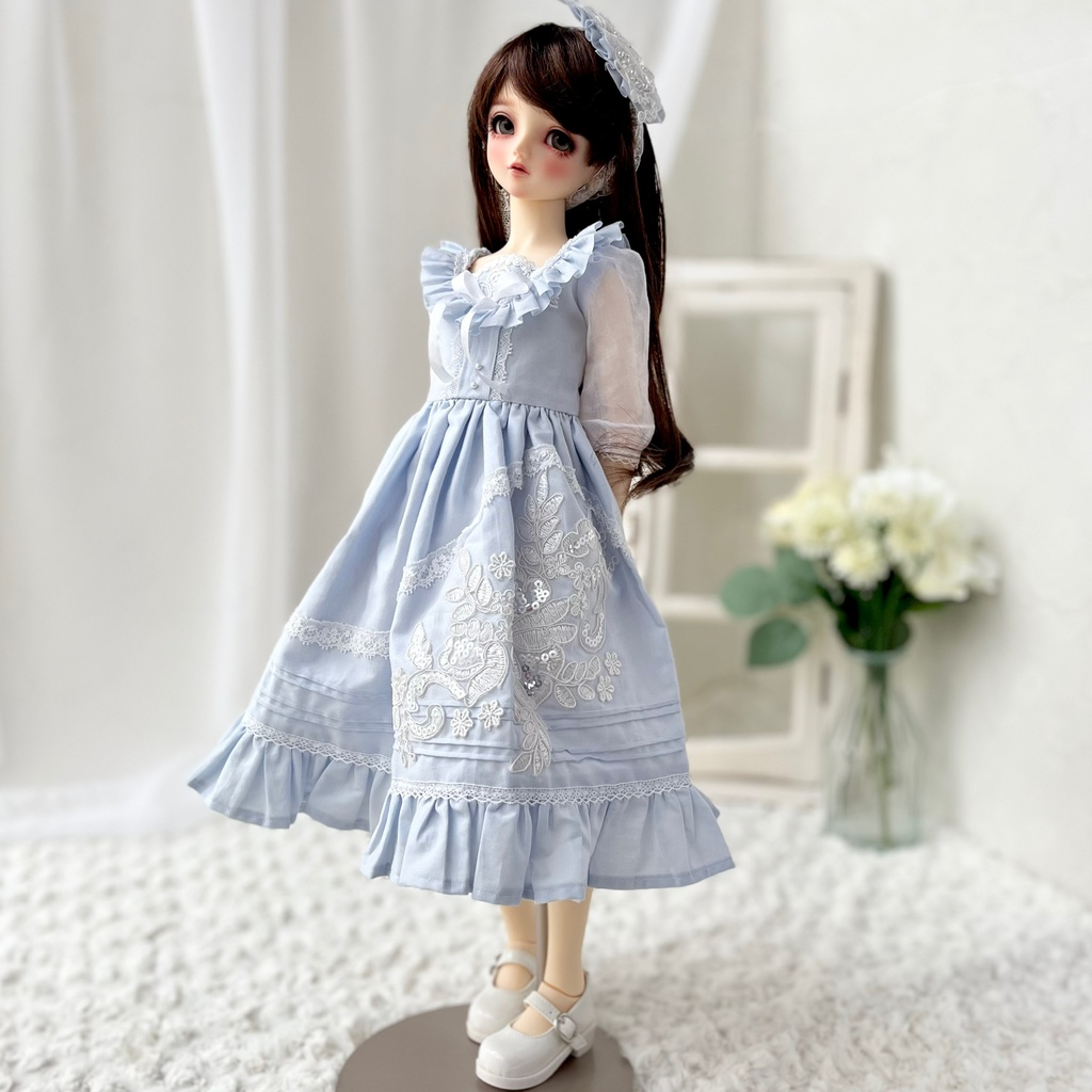 [フラワーモチーフ エレガントワンピース]ブルー(SDgr・SDサイズ） - アトリエ リュミエール -Atelier Lumiere- - BOOTH