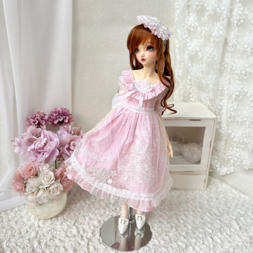 [フラワーモチーフ エレガントワンピース]ピンク(SDgr・SDサイズ） - アトリエ リュミエール -Atelier Lumiere- - BOOTH