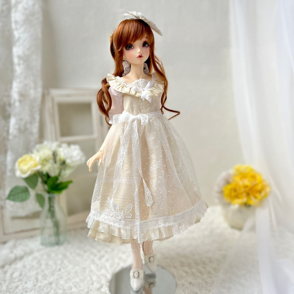 [フラワーモチーフ エレガントワンピース]アイボリー(SDgr・SDサイズ） - アトリエ リュミエール -Atelier Lumiere- - BOOTH