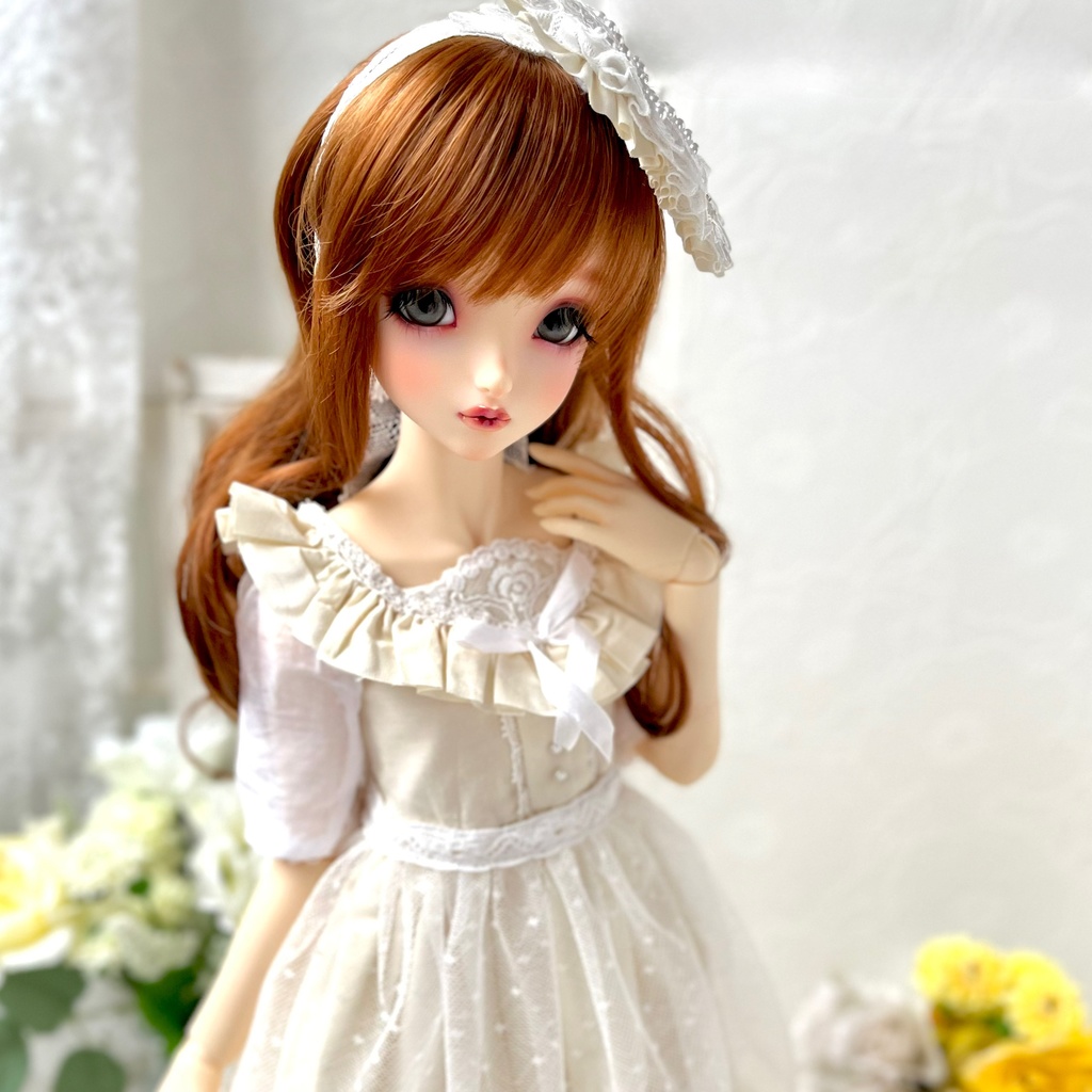 [フラワーモチーフ エレガントワンピース]アイボリー(SDgr・SDサイズ） - アトリエ リュミエール -Atelier Lumiere- - BOOTH