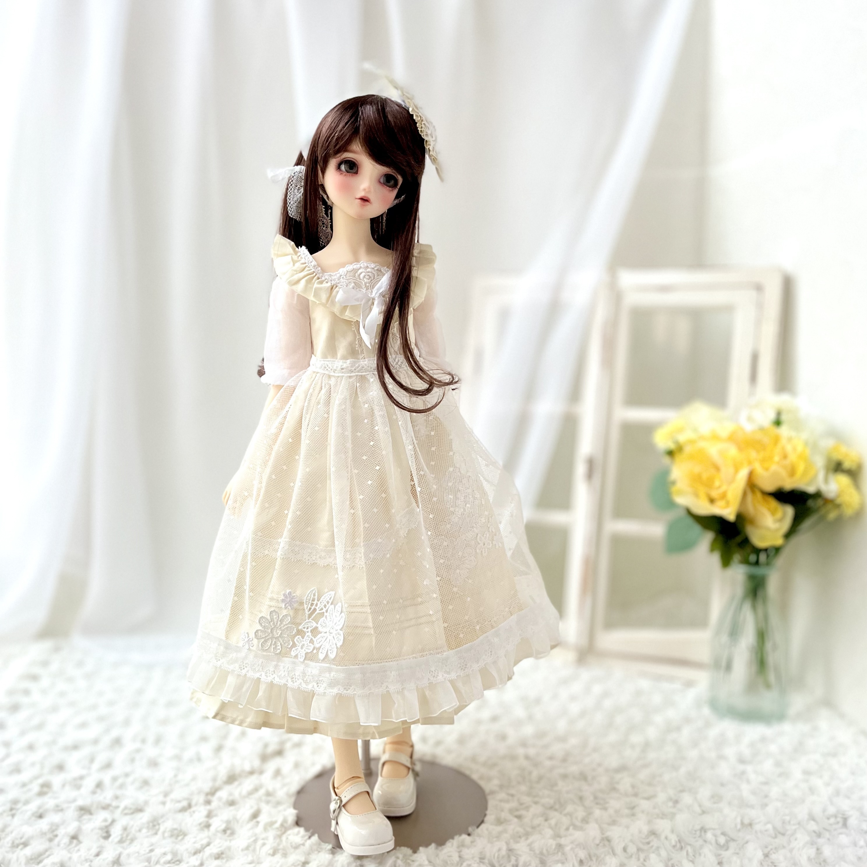 [フラワーモチーフ エレガントワンピース]アイボリー(SDgr・SDサイズ） - アトリエ リュミエール -Atelier Lumiere- - BOOTH