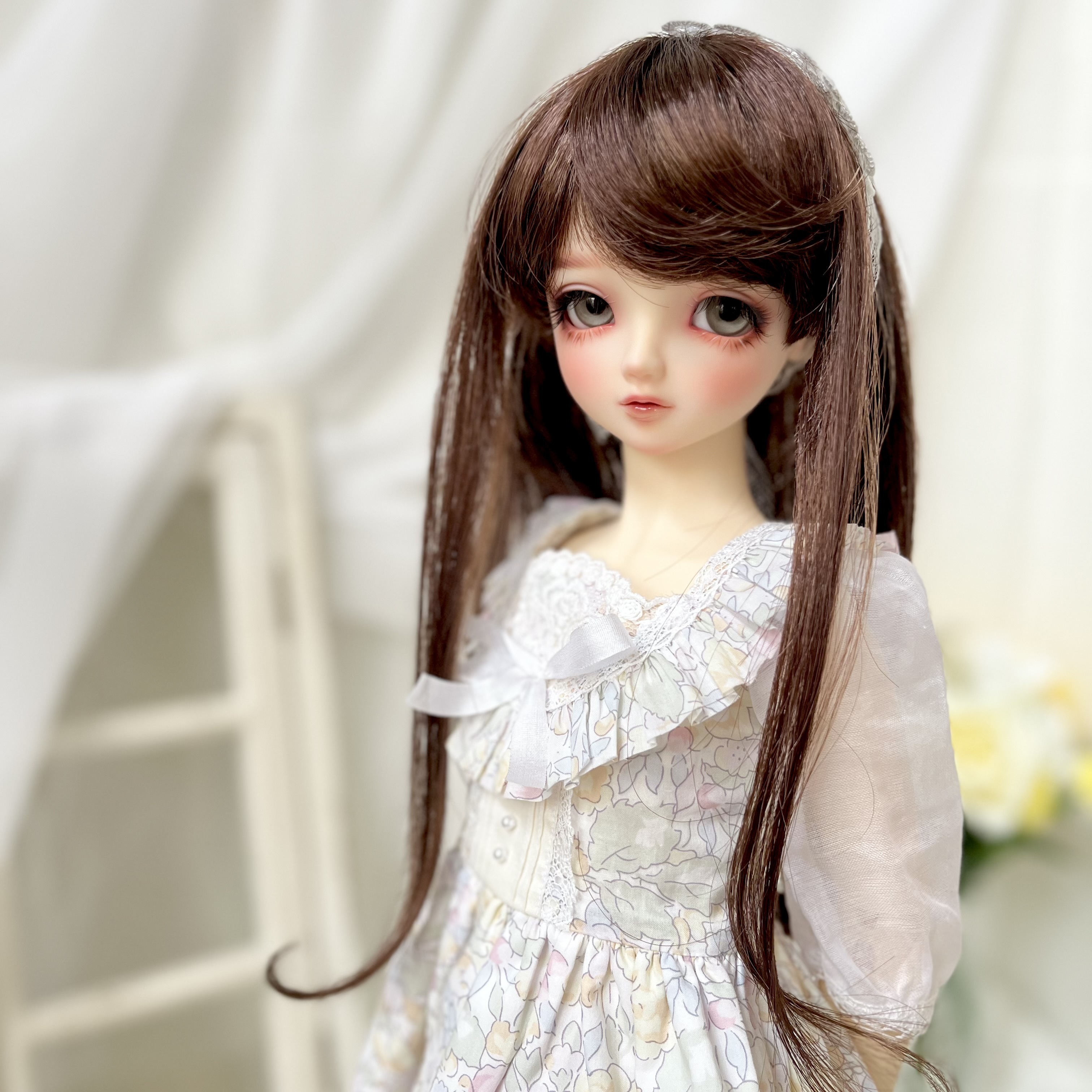 [フラワーモチーフ エレガントワンピース]バラとフクシアのフラワーワンピース イエロー(SDgr・SDサイズ） - アトリエ リュミエール -Atelier Lumiere- - BOOTH