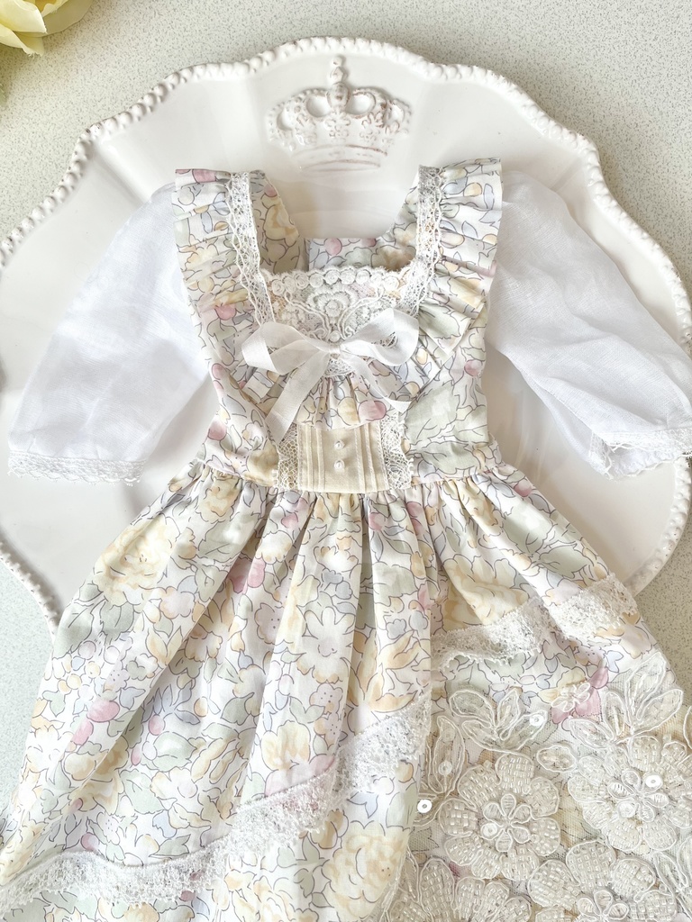 [フラワーモチーフ エレガントワンピース]バラとフクシアのフラワーワンピース イエロー(SDgr・SDサイズ） - アトリエ リュミエール -Atelier Lumiere- - BOOTH