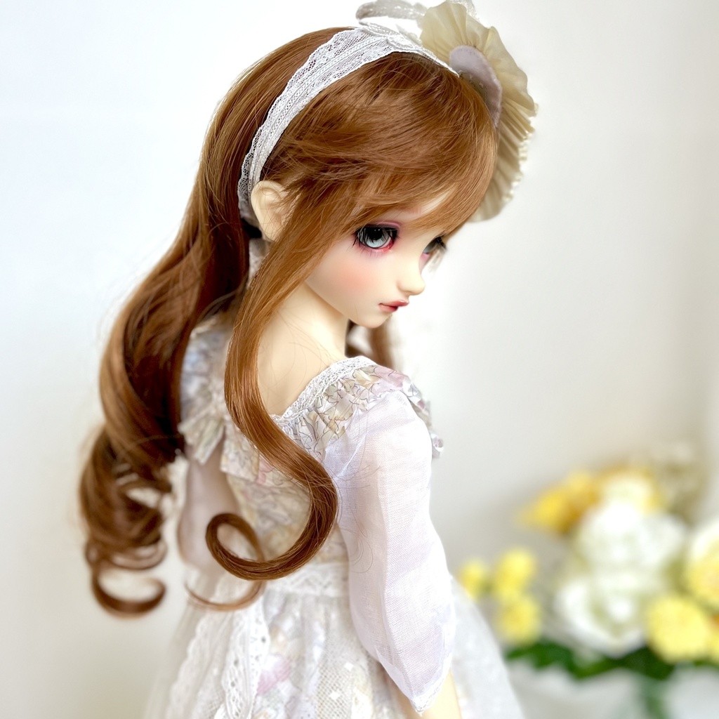 [フラワーモチーフ エレガントワンピース]バラとフクシアのフラワーワンピース イエロー(SDgr・SDサイズ） - アトリエ リュミエール -Atelier Lumiere- - BOOTH